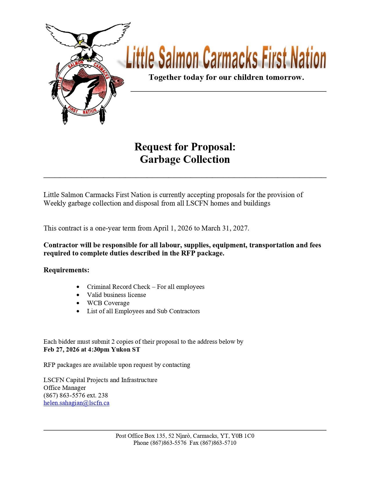 RFP Garbage Pick Up — Little Salmon Carmacks First Nation
