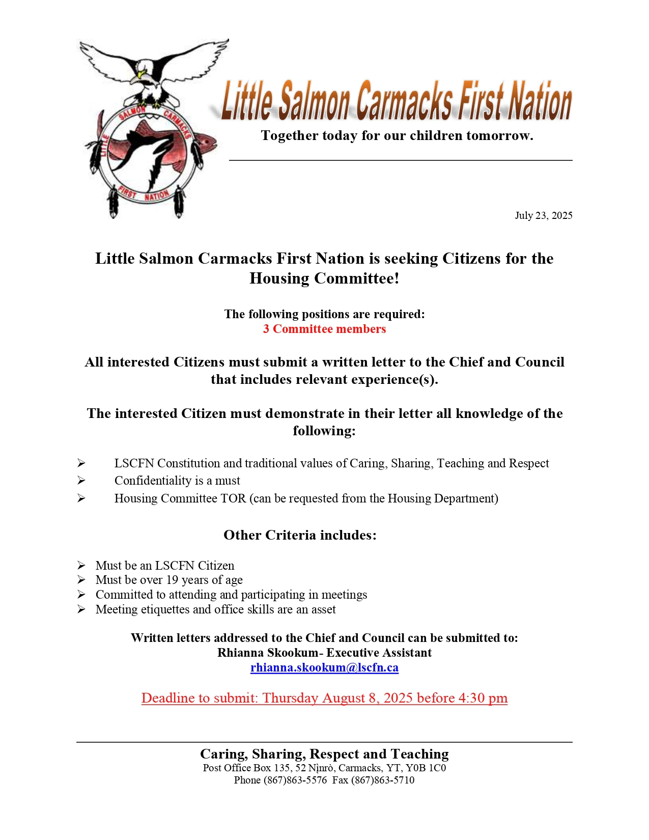 Housing Committee — Little Salmon Carmacks First Nation