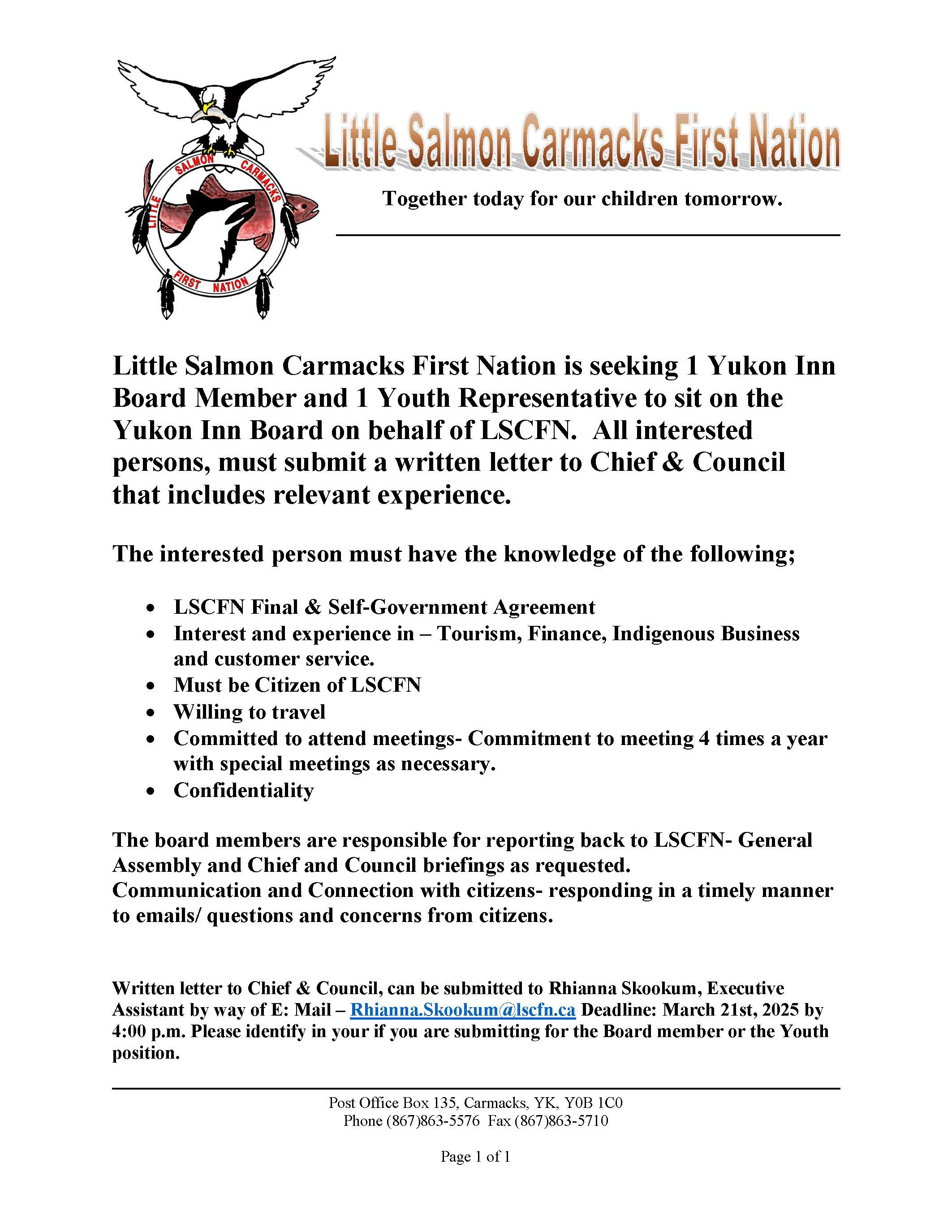 LS/CFN BOARD MEMBERS POSTING: Yukon Inn Board — Little Salmon Carmacks ...
